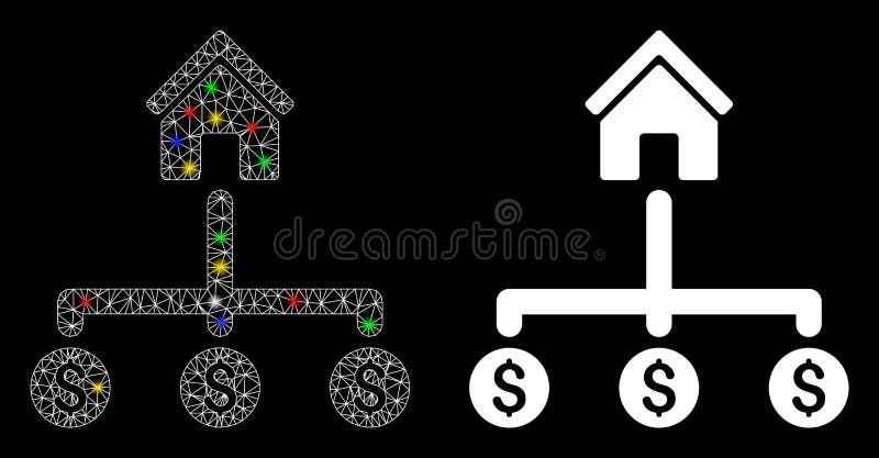 Glowing Mesh Wire Frame Building Payments Icon with Flash Spots Stock ...