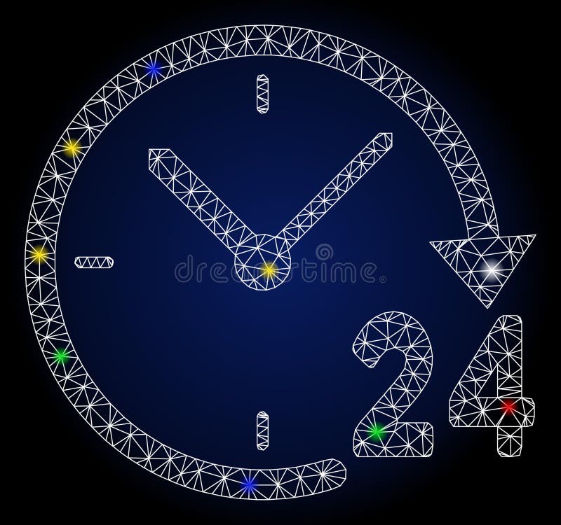 Glowing Mesh Wire Frame 24 Hours Clock with Light Spots Stock Vector ...
