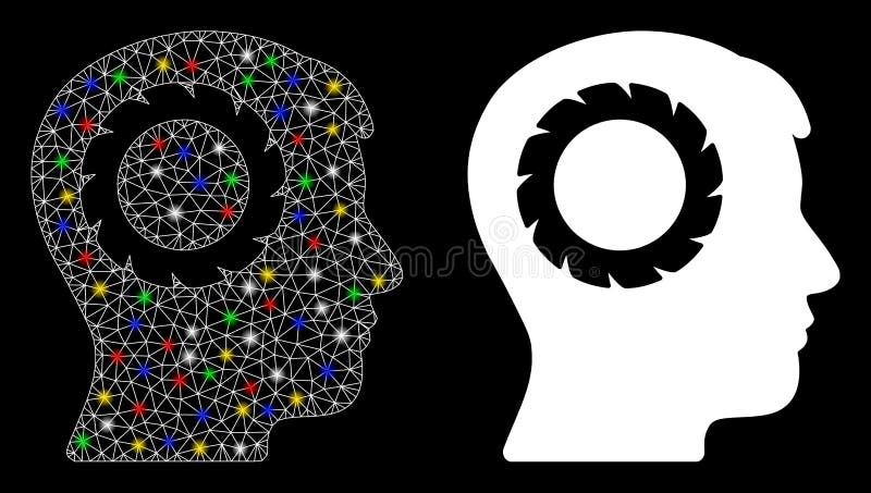 Glowing Mesh Wire Frame Human Memory Wheel Icon with Flash Spots Stock ...