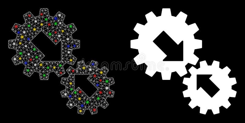 Glowing Mesh Wire Frame Integration Gears Icon with Flare Spots Stock ...
