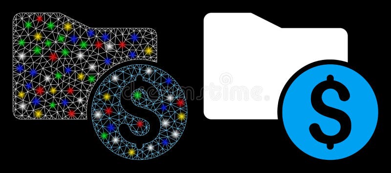 Glowing Mesh Wire Frame Money Folder Icon with Light Spots Stock ...