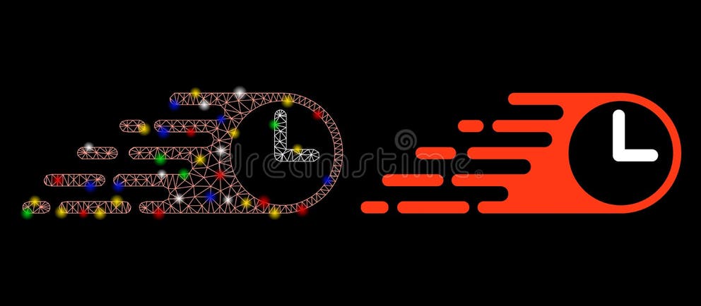 Glowing Mesh Wire Frame Rush Clock Icon with Flash Spots Stock Vector ...