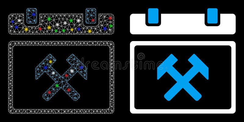 Glowing Mesh Wire Frame Working Calendar Page Icon with Light Spots ...