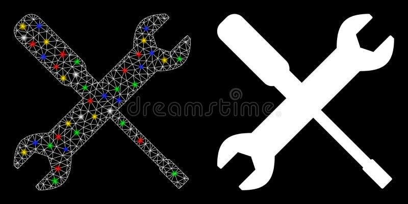 Glowing Mesh Wire Frame Wrench and Screwdriver Tools Icon with Flare ... Glowing Mesh Wire Frame Wrench and Screwdriver Tools Icon with Flare ...