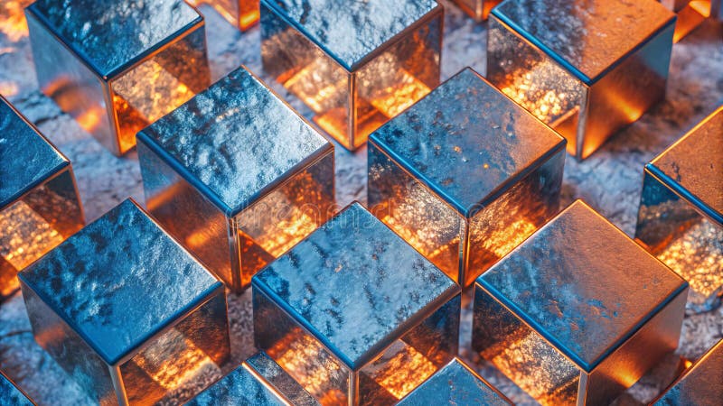 Glowing Metal Cubes High-Res 3D Render Stock Illustration ...