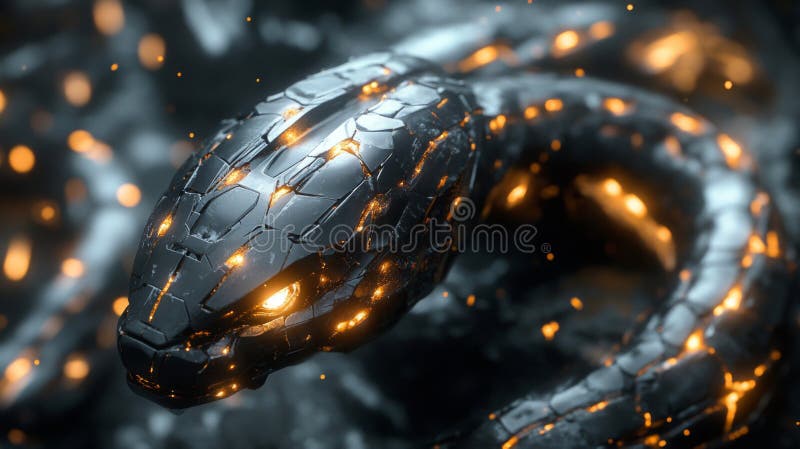 Glowing Metal Snake in Dark Embers Stock Illustration - Illustration of ...