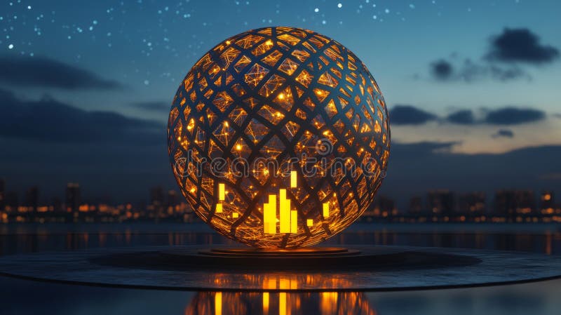 Glowing Metal Sphere at Night Cityscape Stock Illustration ...