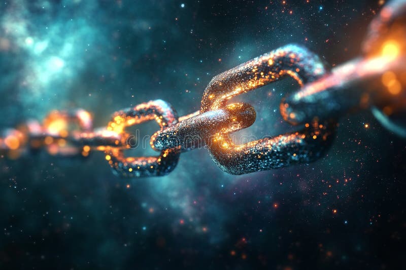 Glowing Metallic Chain Links with Sparkling Highlights in Cosmic Blue ...