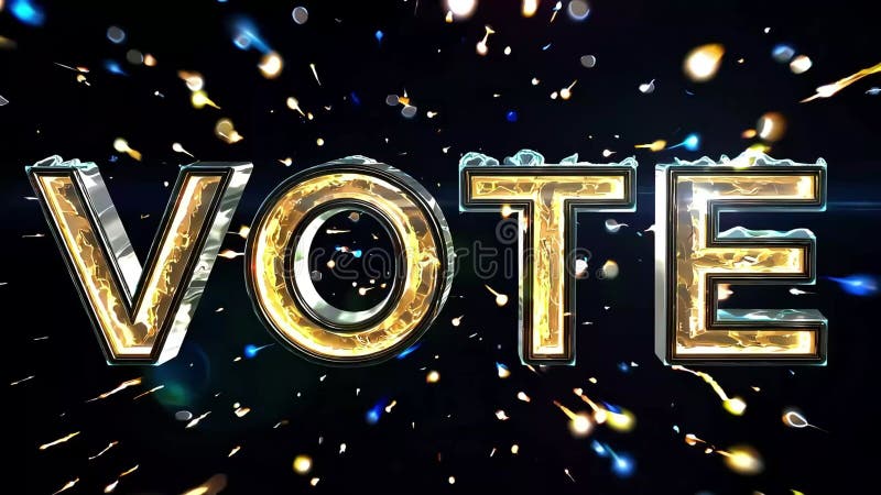 Glowing Metallic 3D Text "VOTE" with Explosive Sparks on Dark ...