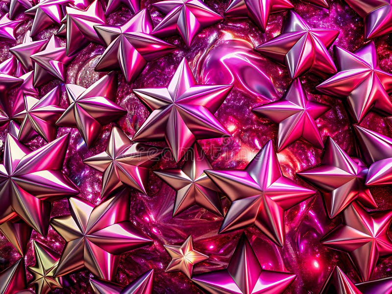 Glowing Metallic Stars on a Sparkling Pink Canvas Stock Illustration ...