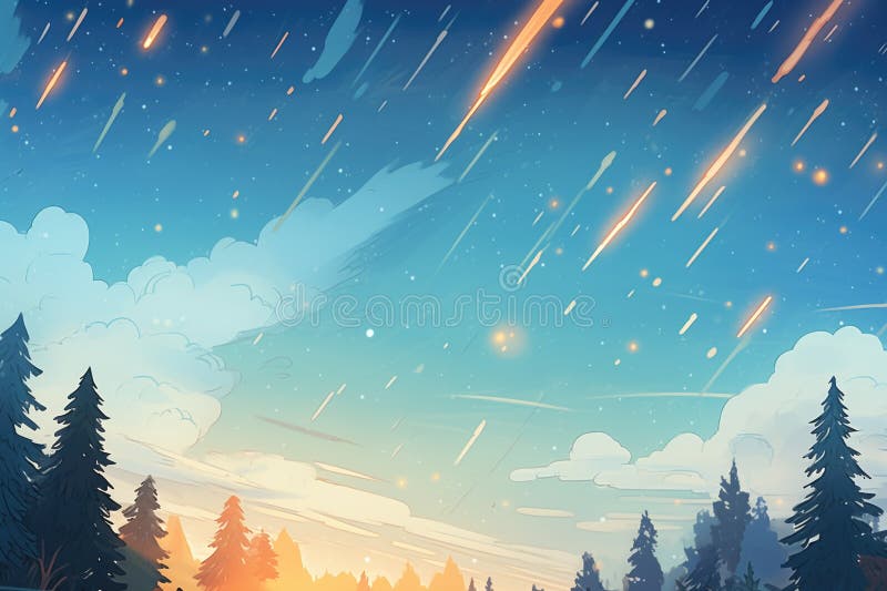 Glowing Meteor Rain in the Night Sky Stock Photo - Image of meteor ...