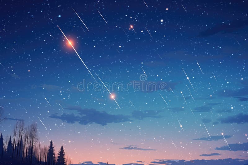 Glowing Meteor Rain in the Night Sky Stock Photo - Image of night ...
