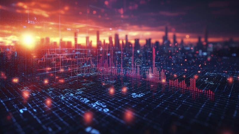 Glowing Metrics Over a Stylized Data Grid Stock Illustration ...