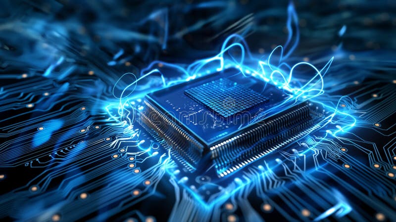 Glowing Microchip on Circuit Board Stock Photo - Image of power ...
