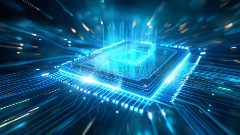 Glowing Microchip with Digital Data Streams Stock Image - Image of ...