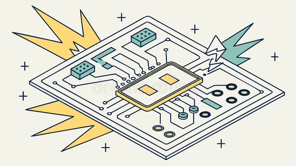 Glowing Microchip with Electric Energy Burst, Vector Design Generative ...