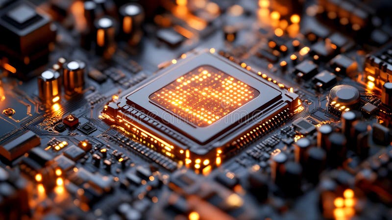 Glowing Microchip on Electronic Circuit Board, Concept of Advanced ...