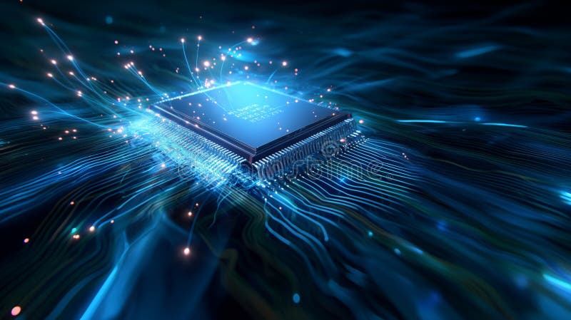 Glowing Microchip with Flowing Data Streams Stock Photo - Image of ...