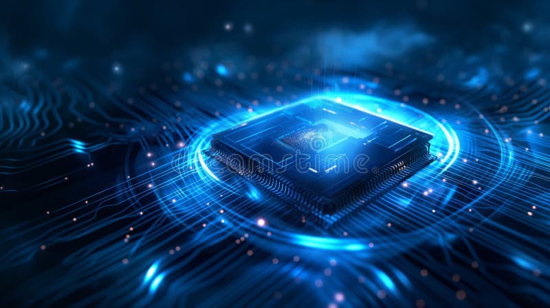 Glowing Microchip on a Circuit Board Stock Photo - Image of electric ...