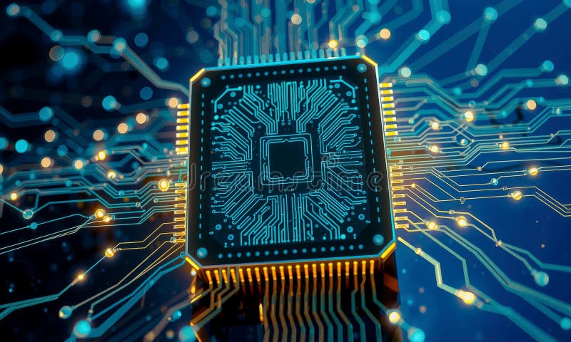 Glowing Microchip with Intricate Circuitry is Depicted, Highlighting ...