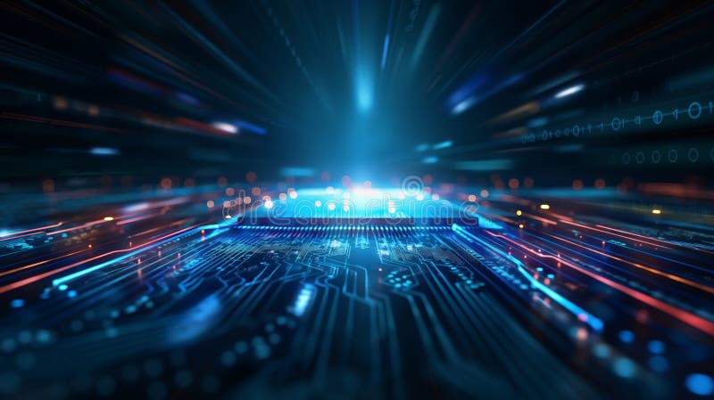 Glowing Microchip with Radiating Light Trails Stock Image - Image of ...