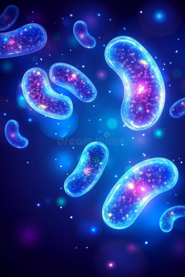 Glowing Microorganisms, Artistic Depiction of Bacteria and Viruses on a ...