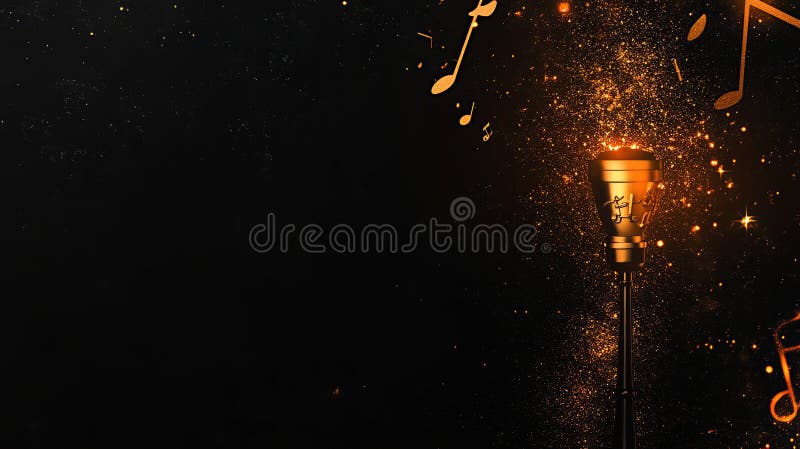 Glowing Microphone Musical Notes Dark Background Stock Photos - Free ...
