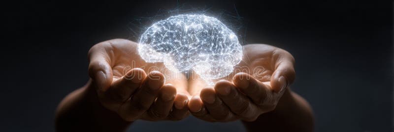 Glowing Mind Symbol Supported by Hands Represents Mental Wellness and ...