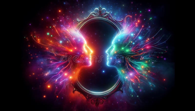 Glowing Mirror Reflecting Radiant Colors Symbolizing Internal Emotions ...
