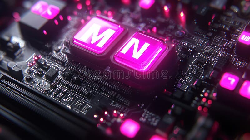 Glowing MN Letters on Circuit Board, Tech Background, Digital Future ...