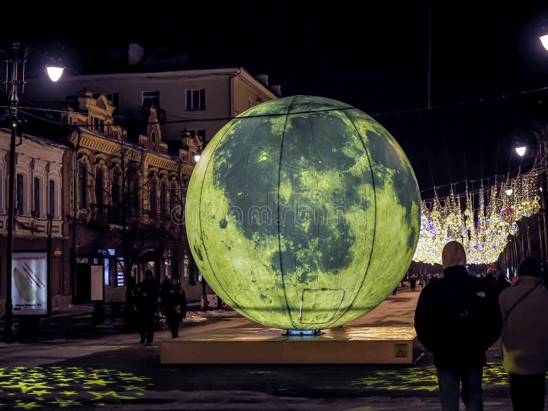 A Glowing Mock-up of the Moon on a City Street Editorial Photo - Image ...
