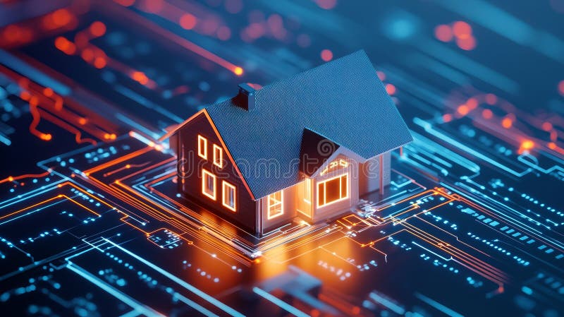 Glowing Model of the House is on Circuit Board. the Concept of a Smart ...