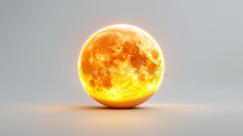 Glowing Model of the Moon with Orange Light Isolated on White ...
