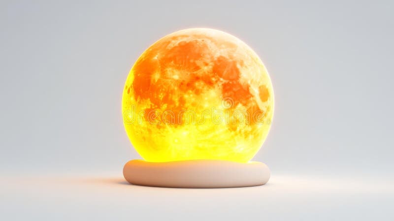 Glowing Model of the Moon with Orange Light on White Background Stock ...