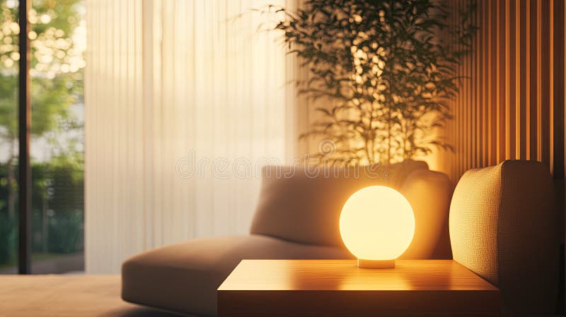 A Glowing Modern Light Fixture Styled in a Soft-lit Interior with Stock ...