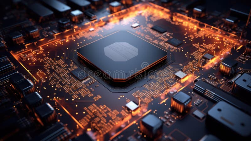 Glowing Modern Processor. Big Illuminated Graphic Processor Surrounding ...
