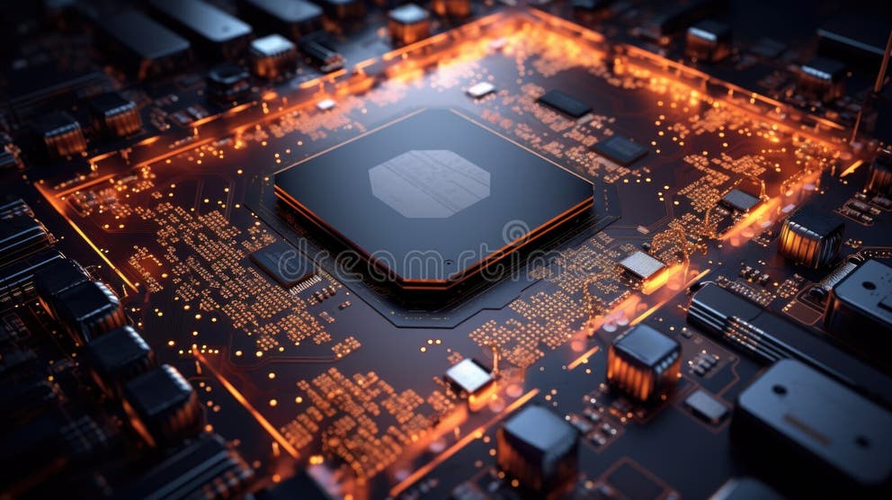 Glowing Modern Processor. Big Illuminated Graphic Processor Surrounding ...