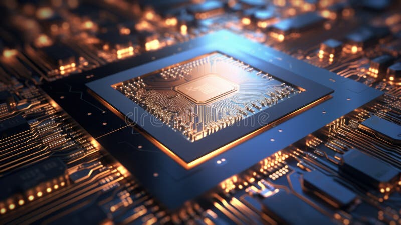 Glowing Modern Processor. Big Illuminated Graphic Processor Surrounding ...