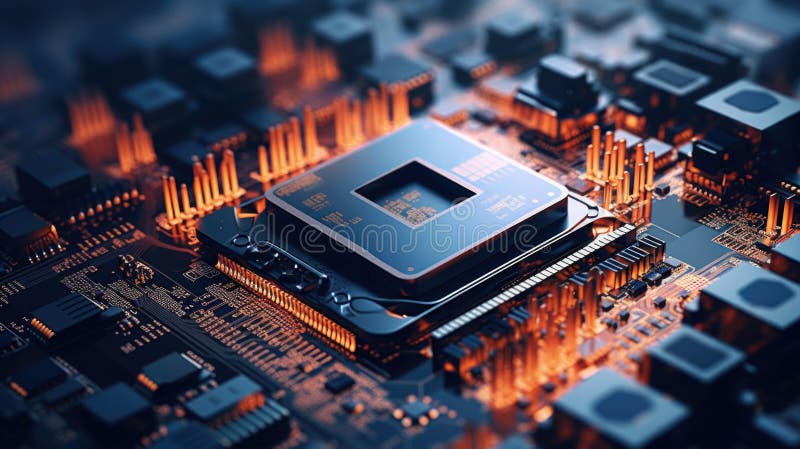 Glowing Modern Processor. Big Illuminated Graphic Processor Surrounding ...