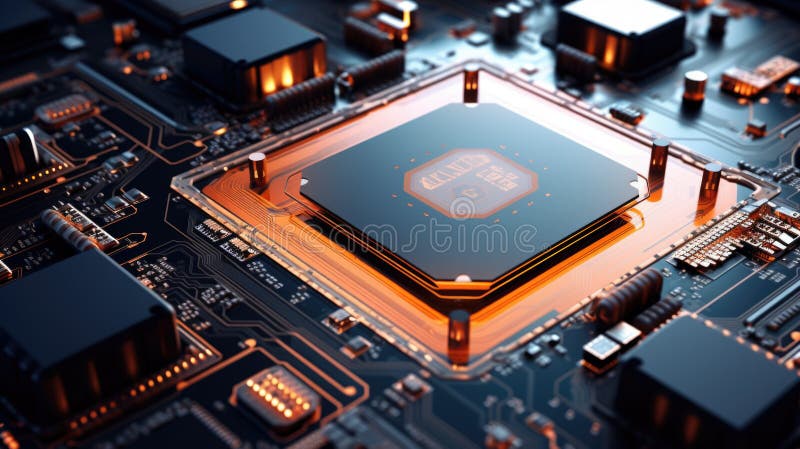 Glowing Modern Processor. Big Illuminated Graphic Processor Surrounding ...