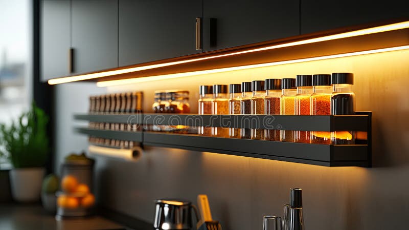 A Glowing Modular Spice Rack Styled in a Sleek Modern Kitchen. Picture ...