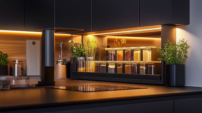 A Glowing Modular Spice Rack Styled in a Sleek Modern Kitchen. Picture ...