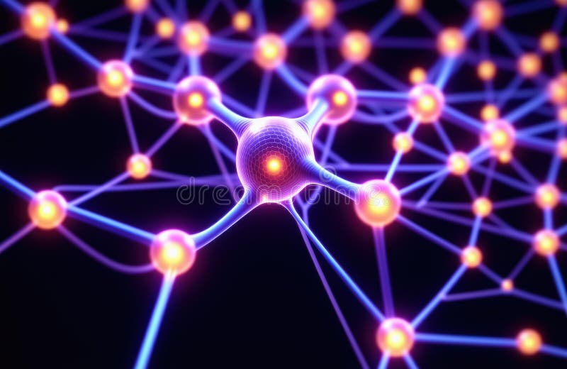 Glowing Molecular Network with Connected Nodes in Neon Colors. AI ...