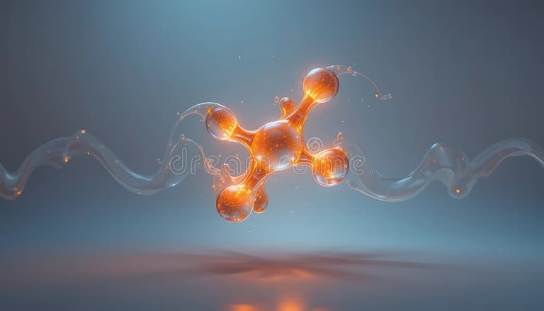 Glowing Molecular Structure with Liquid Stream on Soft Blue Background Stock Photo - Image of ...