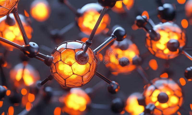 Glowing Molecular Structure with Orange Illumination and Intricate ...