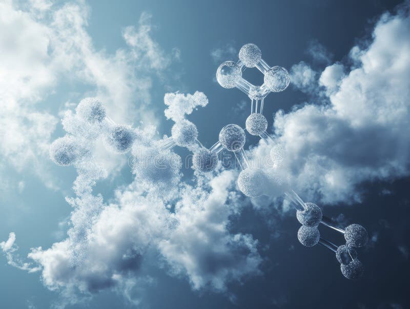 Glowing Molecular Structures in Bright Sky with Fluffy Clouds Stock ...