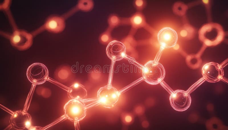Glowing Molecules Forming Complex Structure in Red Background Stock ...