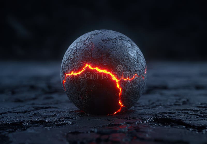 Glowing Molten Earth Sphere in Dark Environment Stock Illustration ...
