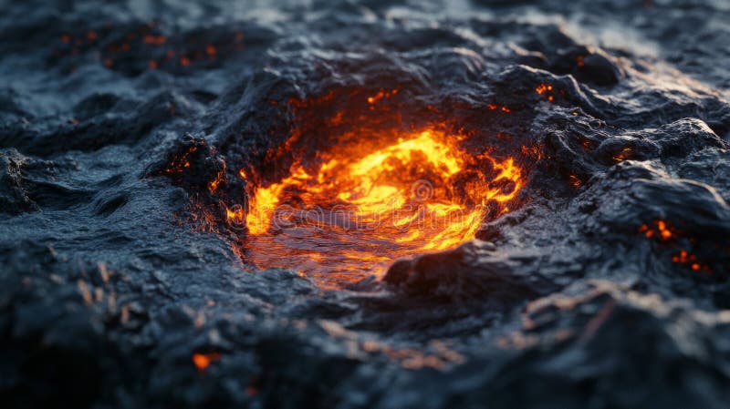 Glowing Molten Lava Flowing through Dark Volcanic Rock Stock ...