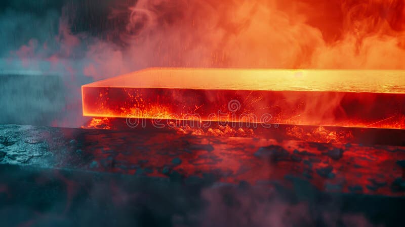 Glowing Molten Lava Flowing Over a Solid Surface Creating a Dramatic ...